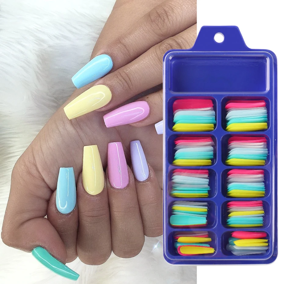 100Pcs-Box-Candy-Fake-Nails-Full-Cover-Ballerina-Acrylic-Artificial ...