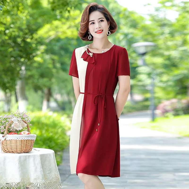 Fashion-Elegant-Solid-Color-Patchwork-Dress-for-Women-Simplicity ...