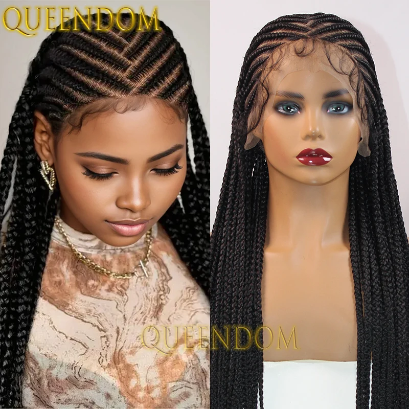 360-Lace-Front-Synthetic-Braided-Wig-Knotless-Middle-Parted-Cornrow ...