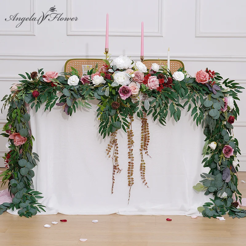 Bean-Paste-Color-Series-Greenery-Floral-Rattan-Table-Flower-Runner ...