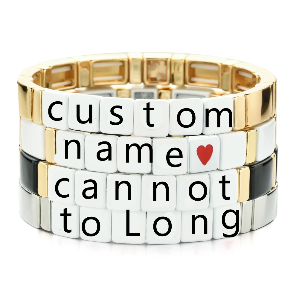 Gold Silver Color Metal Enamel Bracelets Custom Name Love DIY Letter ...