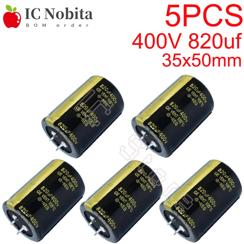 5PCS-400V-820uf-Capacitor-High-Frequency-Low-ESR-35x50mm-400V820uf-Aluminum-Electrolytic ...