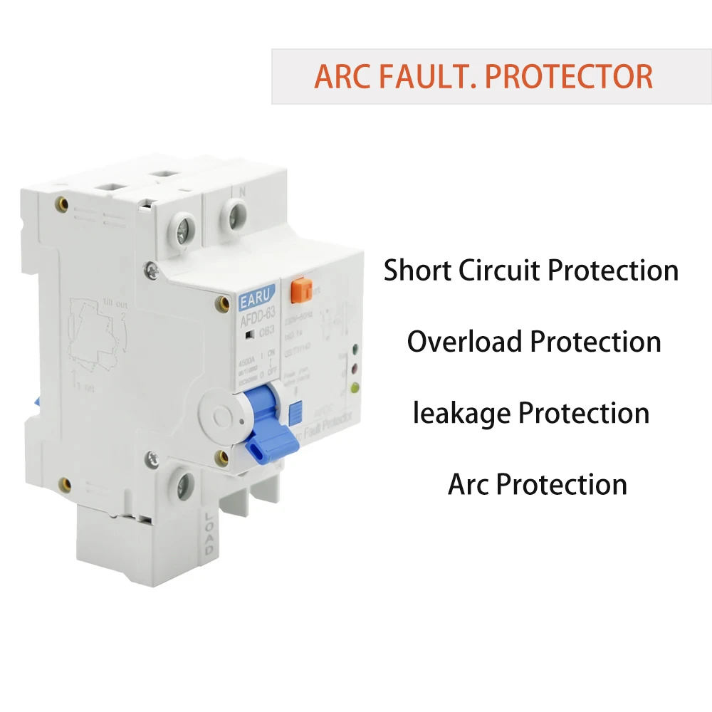 Earu Disjoncteur protecteur de défaut d'arc AFDD-63 2P 3P+N, protection contre les courts ...