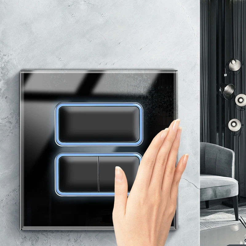 EU-LED-wall-light-button-switch-1-2-3-4-Gang-wall-panel-universal-black ...