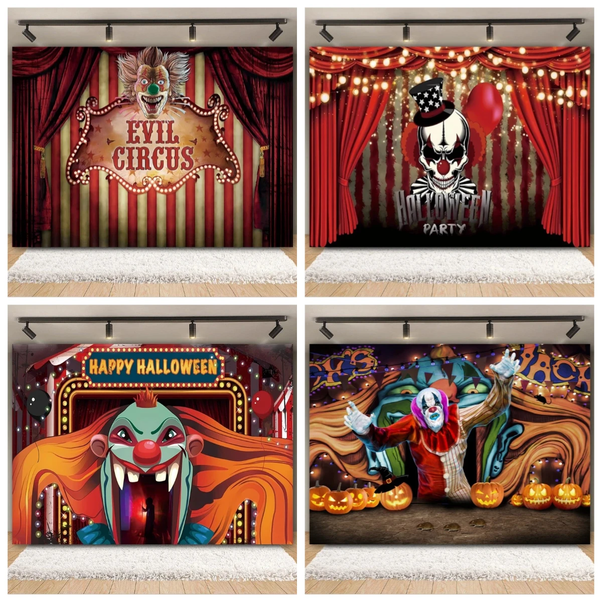 Horror Circus Halloween Backdrop Horror Night Evil Clown Carnival Scary ...