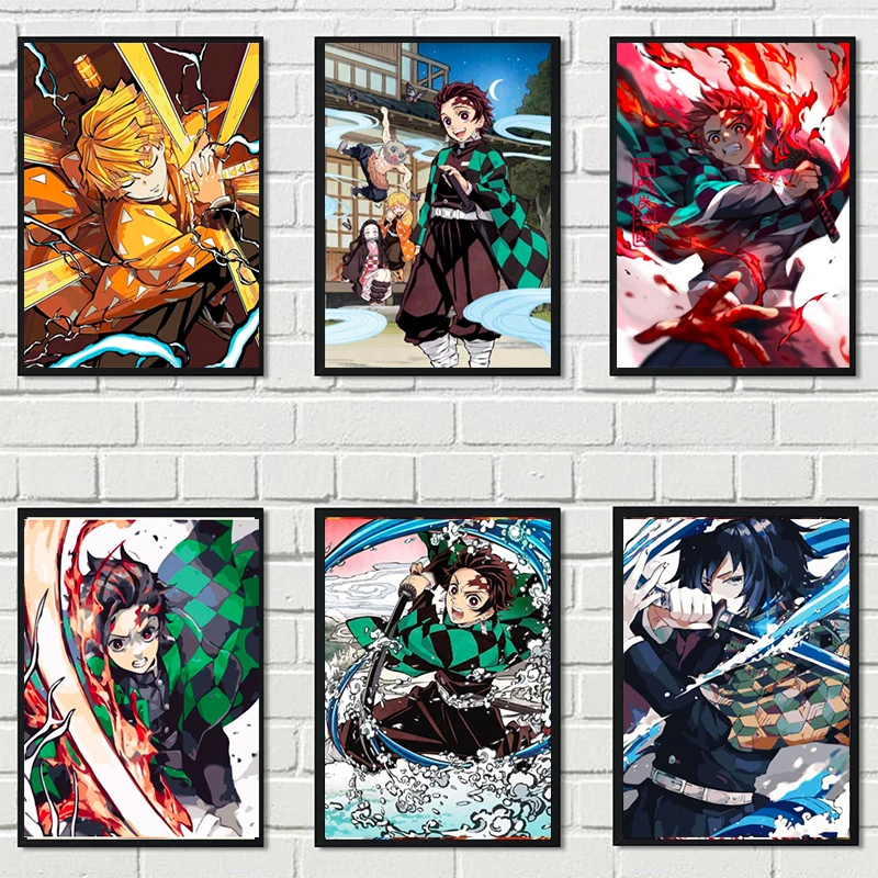 Japanese Anime Demon Slayer Framed Canvas Painting Kimetsu No Yaiba ...
