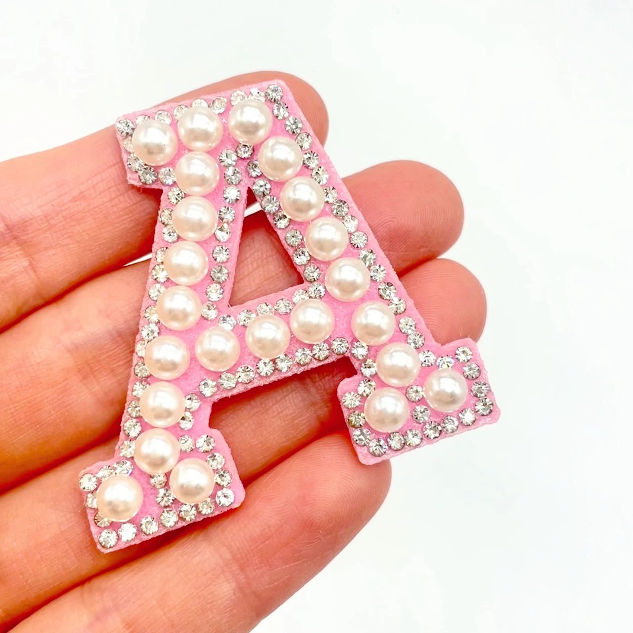 4-5CM-Pink-Bottom-Pearl-Letter-Patches-Iron-on-Rhinestone-Patch-English ...