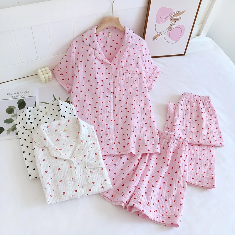New-spring-and-summer-women-s-pajamas-three-piece-set-short-sleeves ...