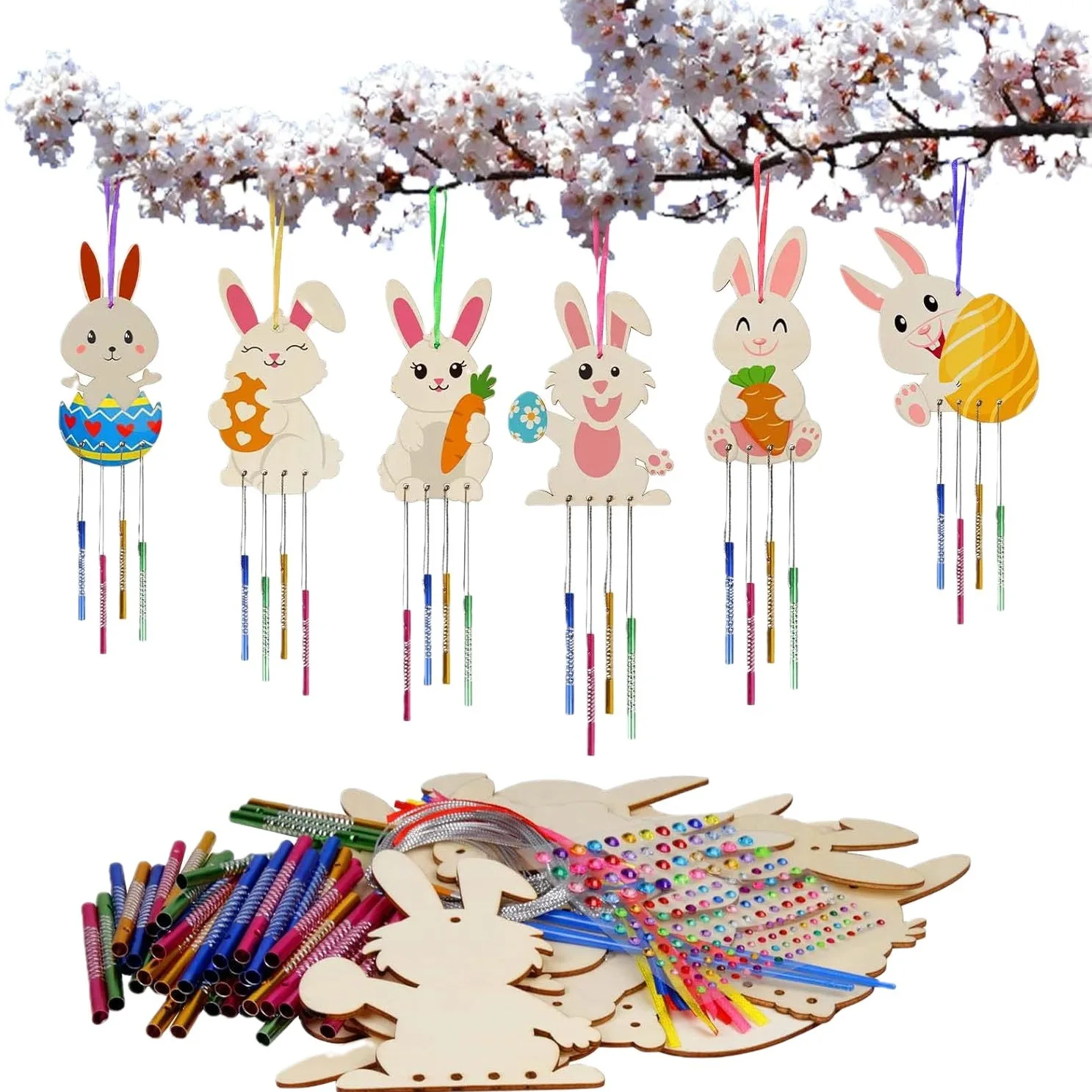 1Set Easter Bunny Wind Chime Kit DIY Wind Bells Craft Kit Home Office ...