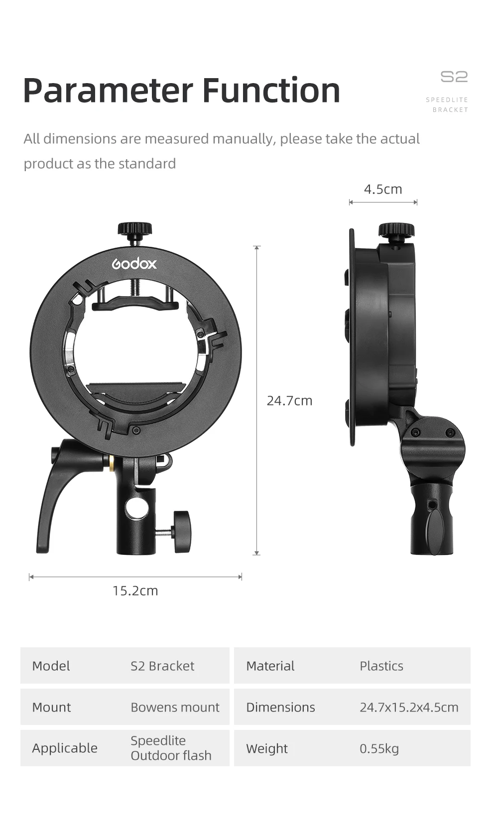 Держатель-кронштейн Godox S2 Bowens Mount Flash S-образный для Godox V1 ...
