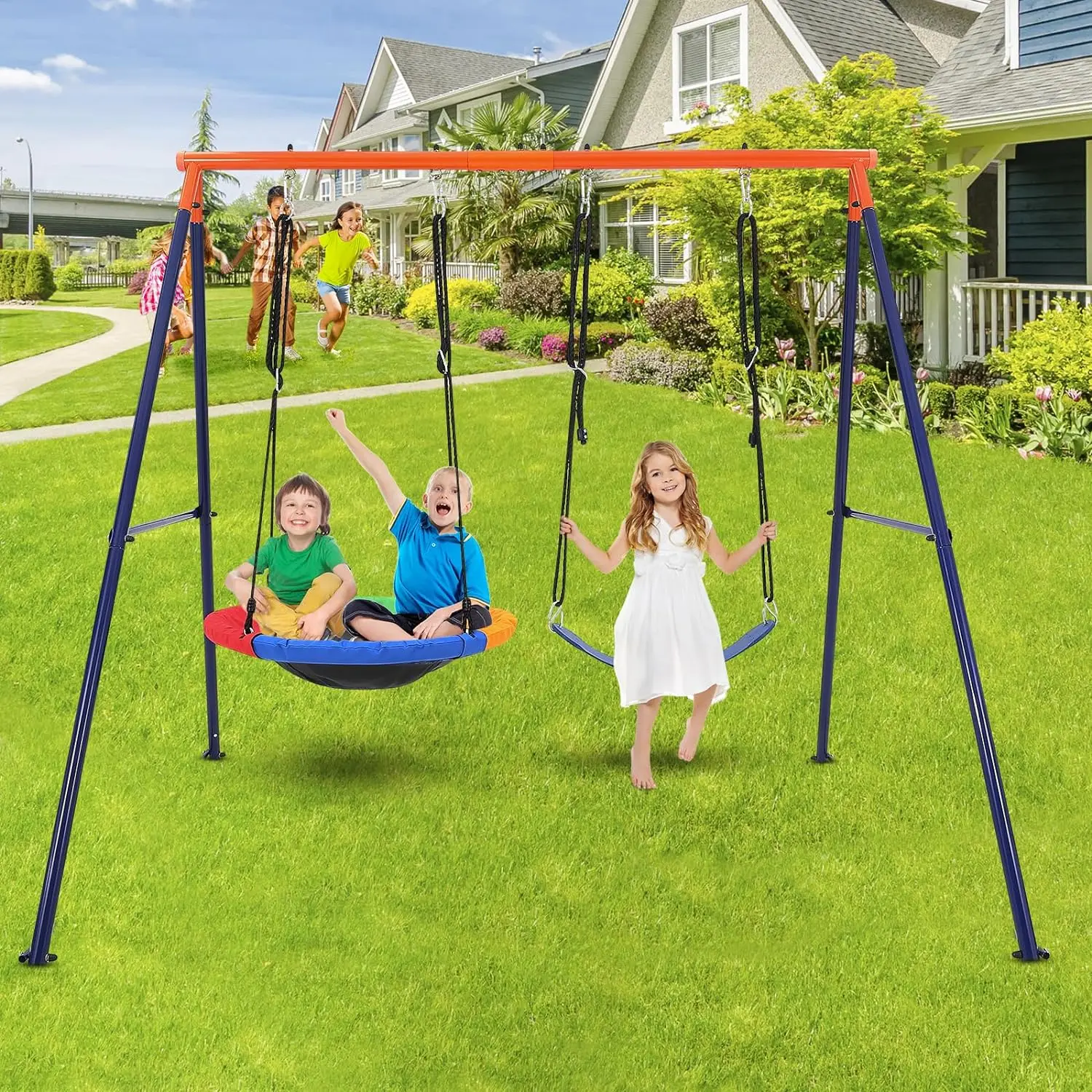 440lbs-Saucer-Swing-Set-with-Heavy-Duty-Metal-A-Frame-and-Adjustable ...