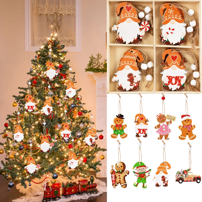 12PCS-Christmas-Wooden-Pendant-Snowman-Gingerbread-Man-Xmas-Tree ...