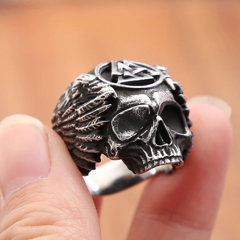 Unique Vintage Crow Skull Ring For Men Stainless Steel Viking Valknut ...