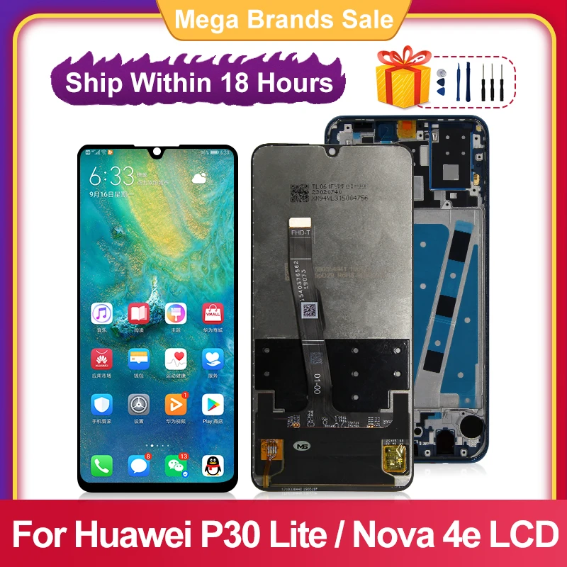 Pantalla LCD para HUAWEI P30 Lite, montaje de digitalizador, piezas de repuesto, Nova 4e, MAR ...
