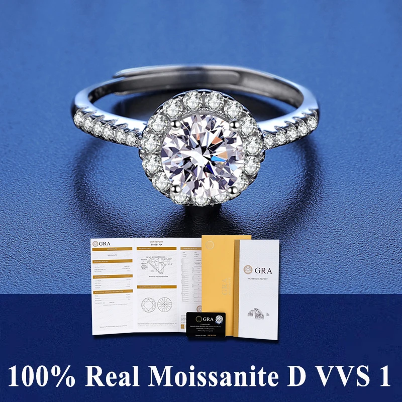 100-Real-Moissanite-Ring-D-VVS1-Pass-Diamond-Test-Pen-Adjustable-Size ...