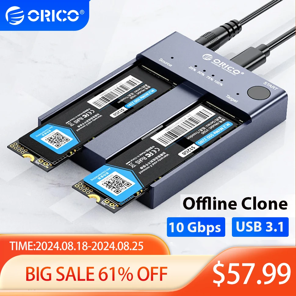 ORICO-10Gbps-Dual-Bay-SSD-Duplicator-External-Case-Type-C-Gen2-Hard ...