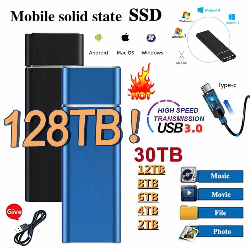 Portable Original 500gb 128tb Ssd High-speed External Solid State Hard ...
