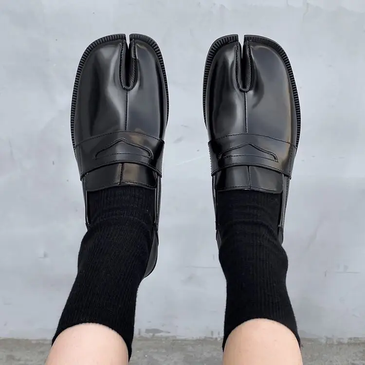 New Spring Split Toe Shoes Patent Leather Black Loafers Low Heels Women ...