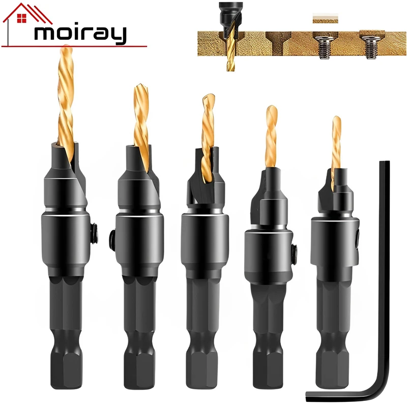 5PCS Countersink Drill Bit Set Reamer Woodworking Chamfer Drill ...