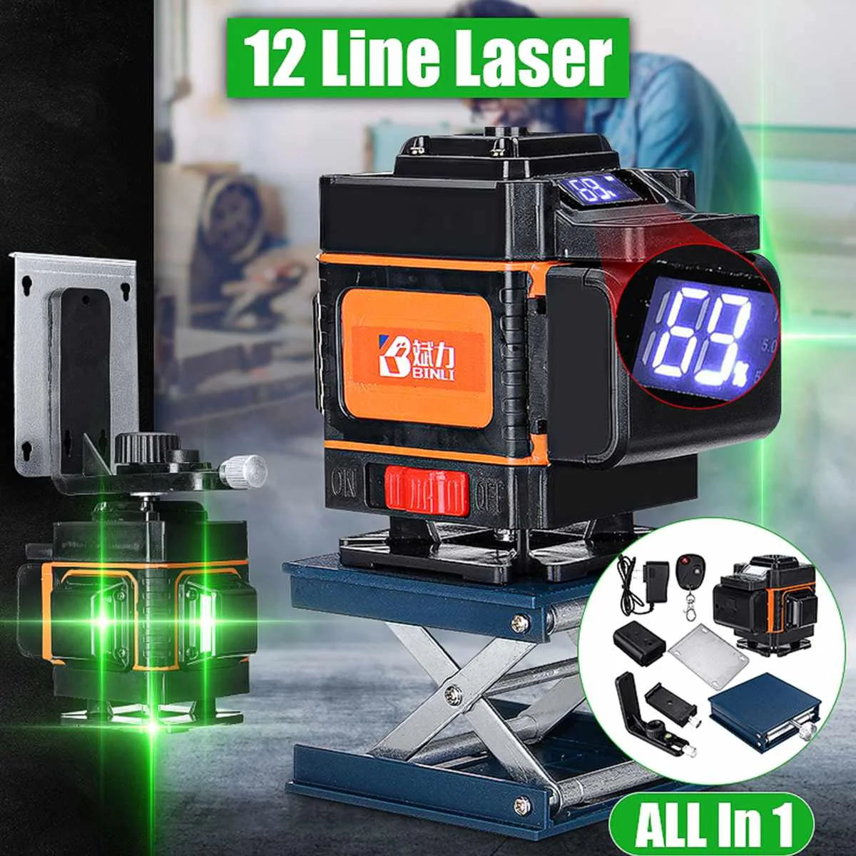 Nivel láser, herramienta de nivelación de 12 líneas, 3/4D, nivelado automático, 360, cruce ...