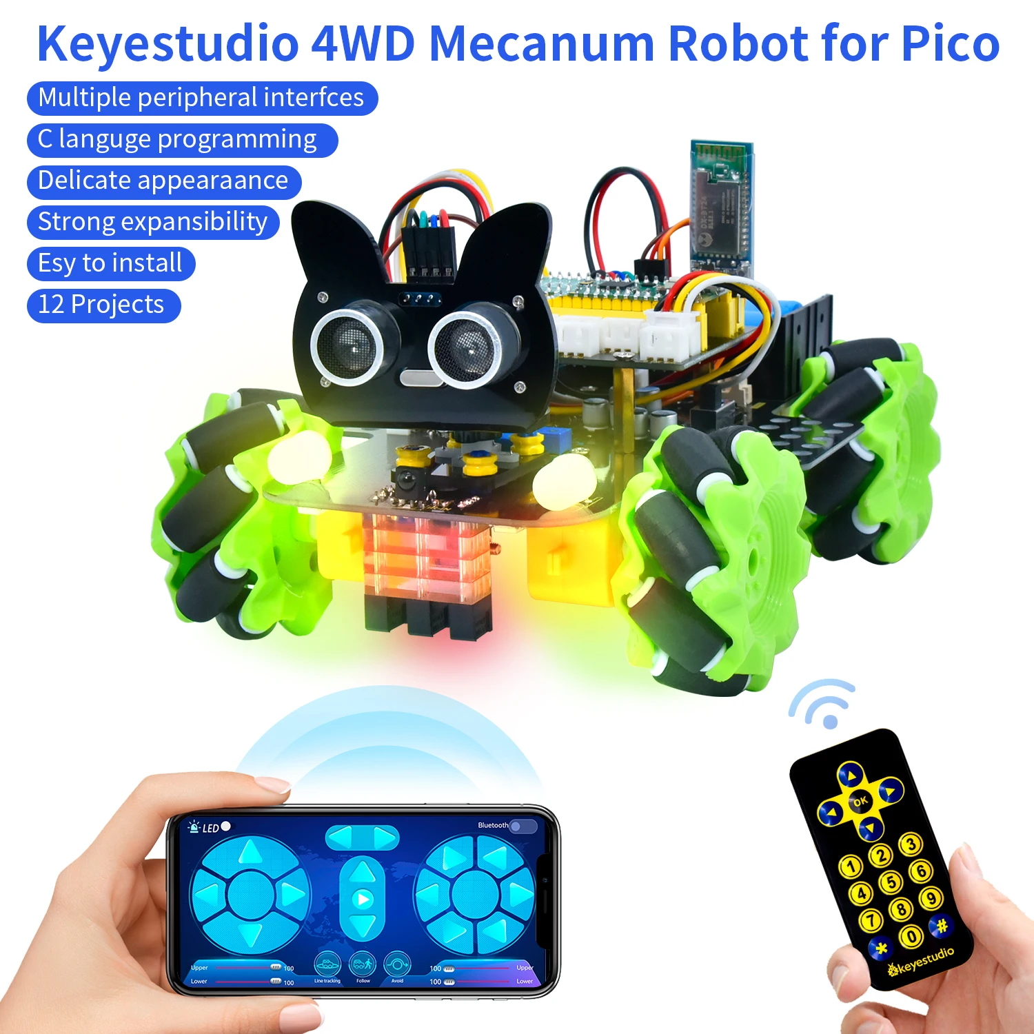 Keyestudio-4WD-Mecanum-Robot-Car-Kit-For-Raspberry-Pi-Pico-STEM-Support-Python-Arduino ...