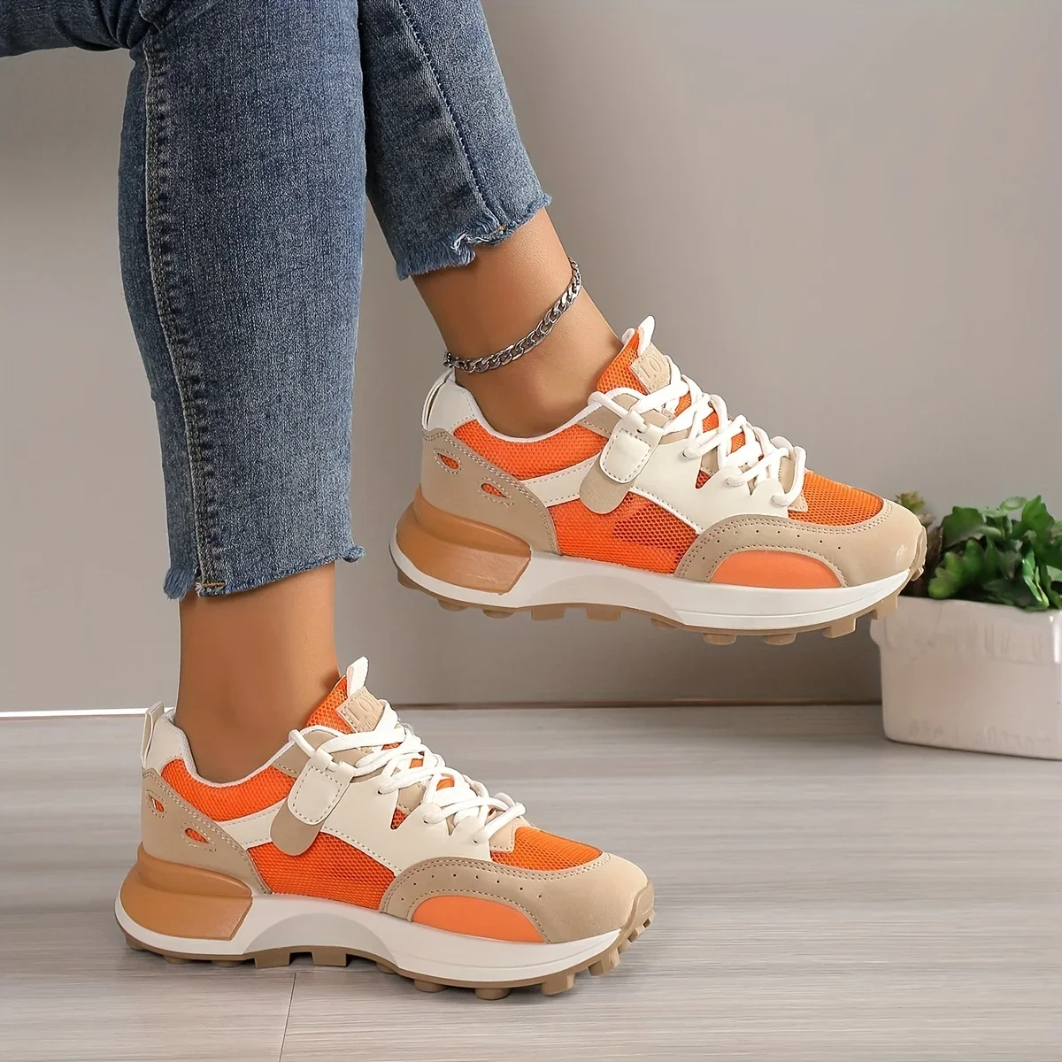 Women-s-Colorblock-Casual-Sneakers-Lace-Up-Low-top-Round-Toe-Non-slip ...