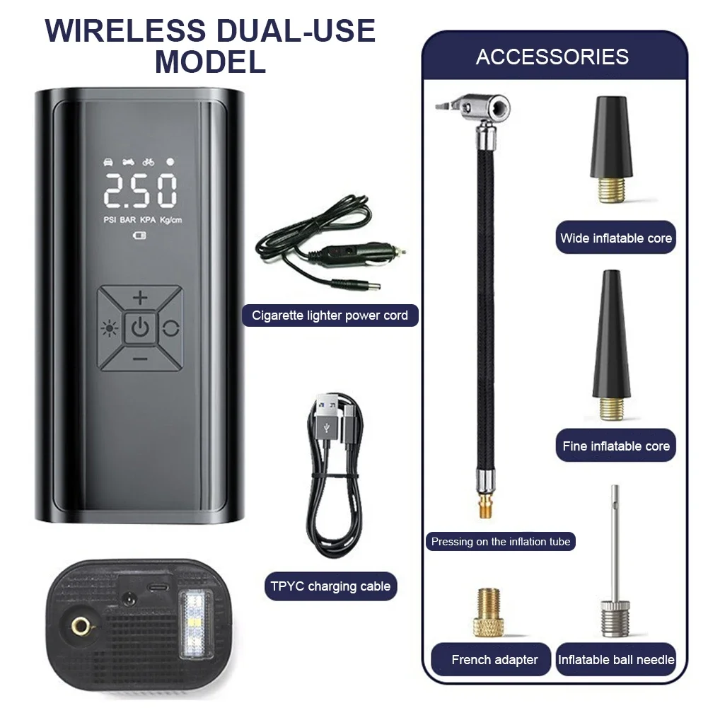 120W Handheld Air Compressor Wireless/Wired Inflatable Pump Portable ...