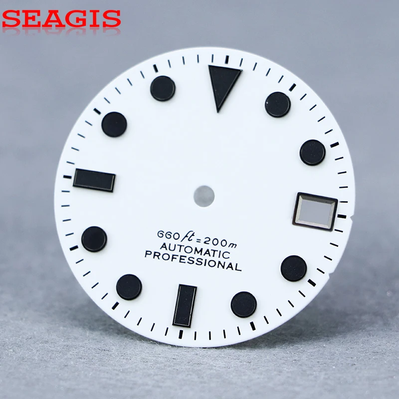 SEAGIS 28.5mm NH35 Dial matte white Black Lume For Skx007 No Logo ...