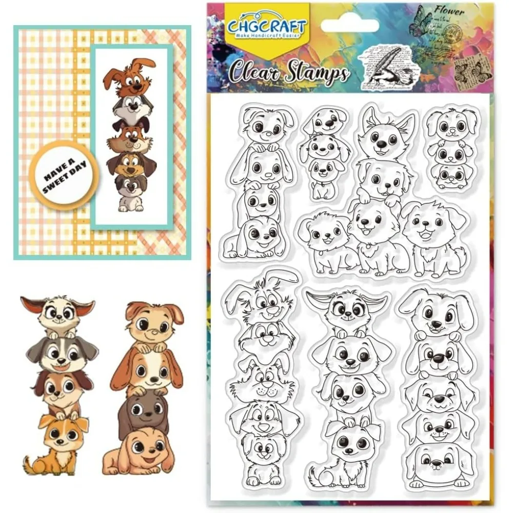 Cartoon Stacked Puppy Clear Stamps Dog Silicone Transparent Stamps ...