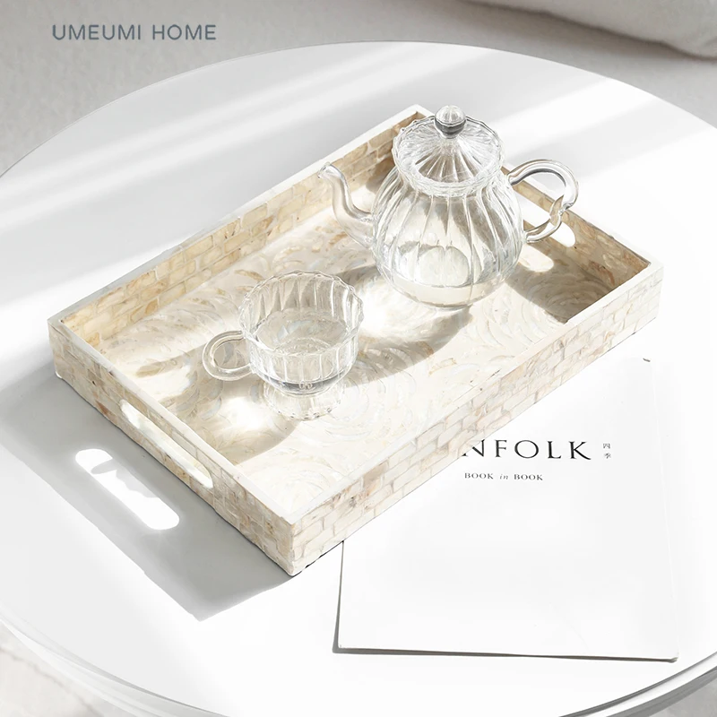 White-Shell-Rose-Pattern-Rectangular-Tea-Tray-Creative-Home-Living-Room ...