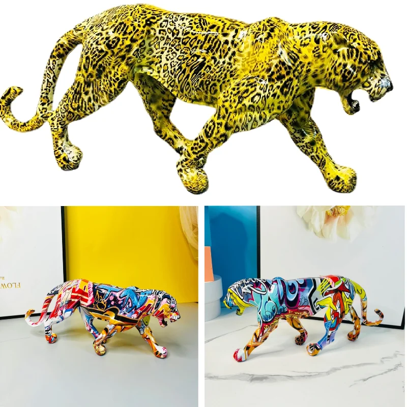 Colorful-Art-Leopard-Resin-Crafts-Graffiti-Painted-Leopard-Miniature ...