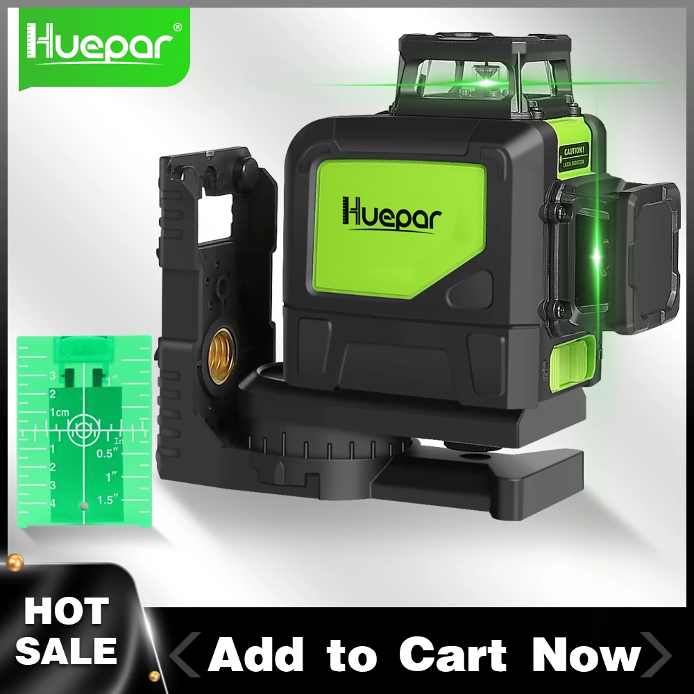 Huepar 2D 8 líneas Nivel láser de línea cruzada autonivelante, Rayo Verde profesional, líneas ...
