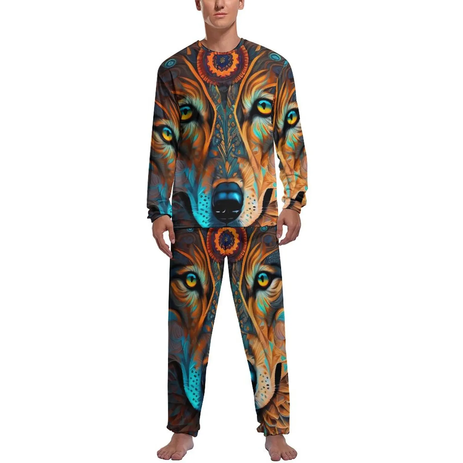 Abstract Wolf Pajamas Funny Animal Print Men Long Sleeves Fashion ...