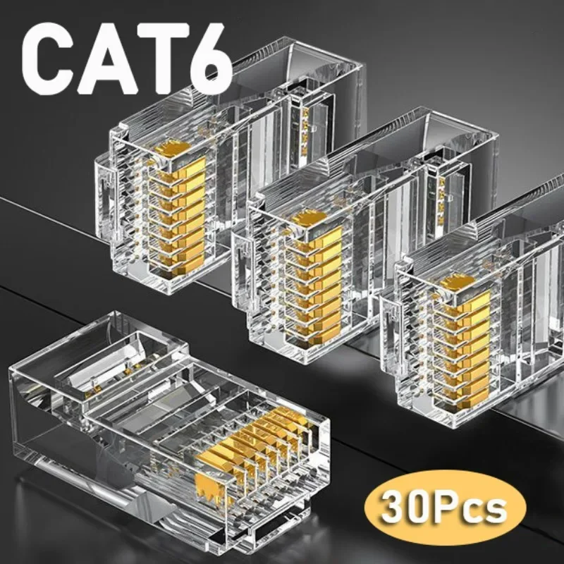 RJ45-Cat6-Connector-Gold-Plated-8P8C-Ethernet-Cable-Crimp-No-Pass-Hole ...