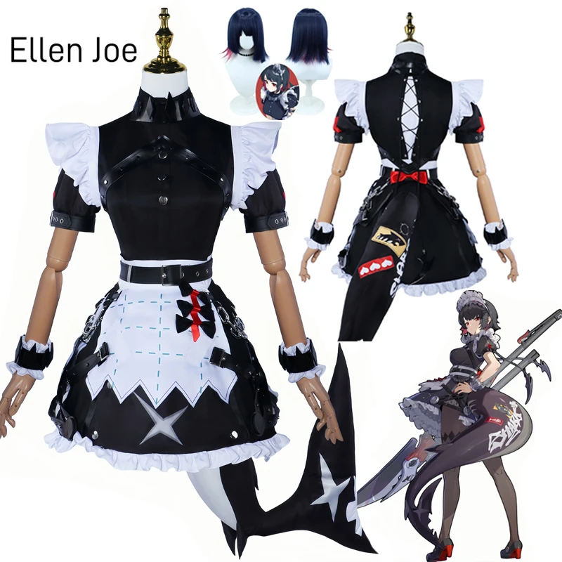 Zone Zero Ellen Joe Cosplay Costume Wig Maid Dress Uniform Tail ...