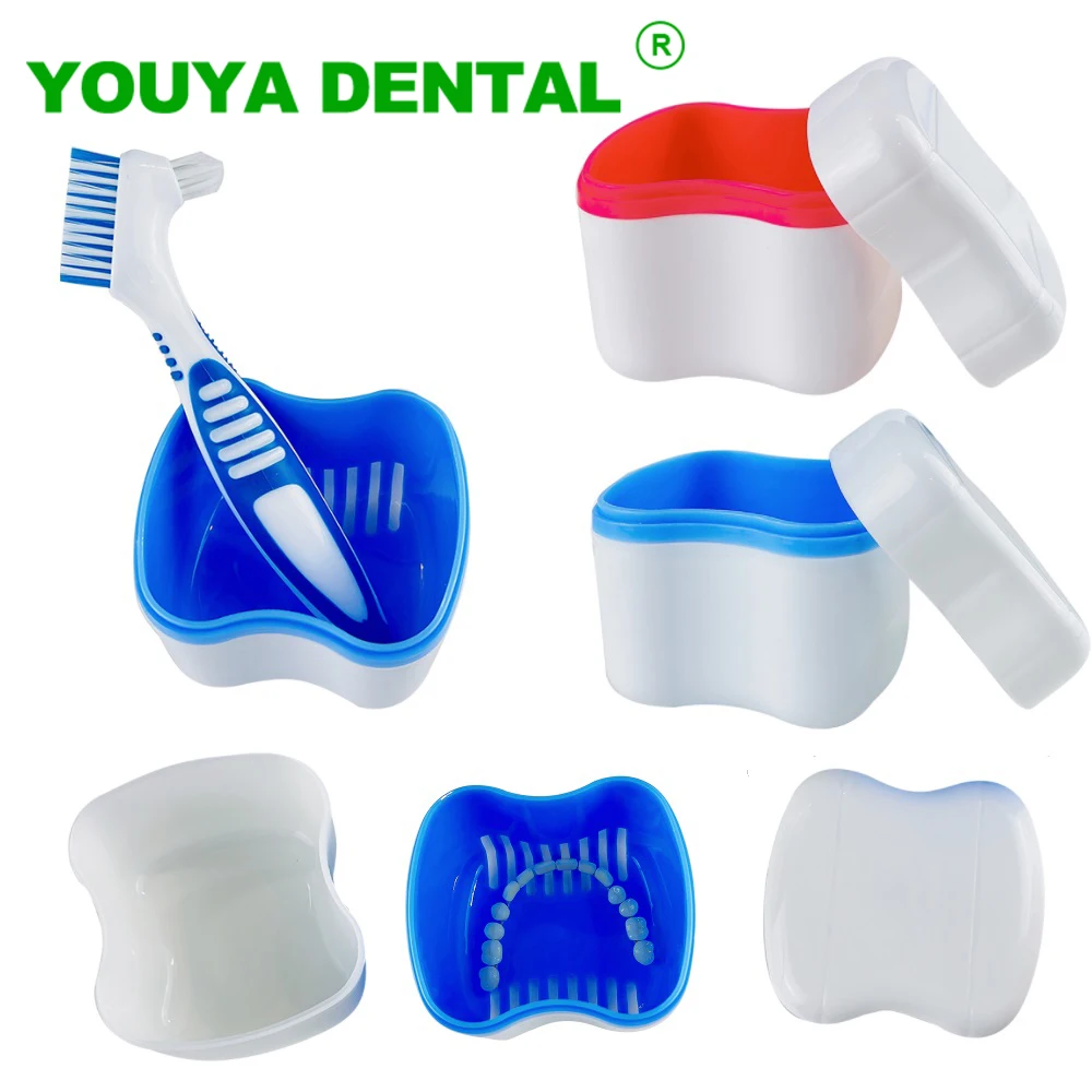 Denture-Box-With-Net-Bath-Case-Dental-Orthodontic-Retainer-Braces-Mouth ...