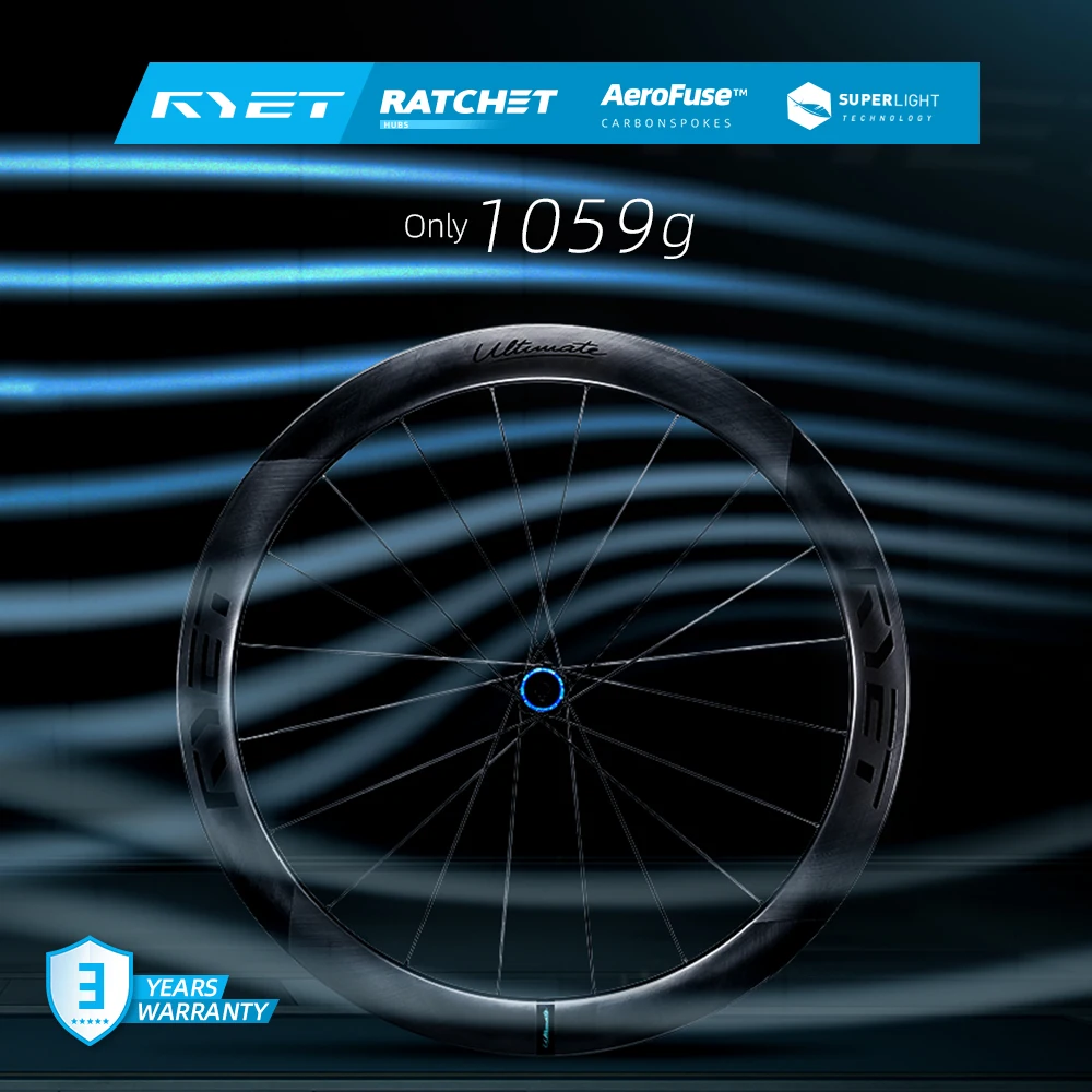 RYET Ultimate ZERO-G 1050g フルカーボンロードホイールセット カーボンスポーク 36T セラミックハブ チューブレス ...