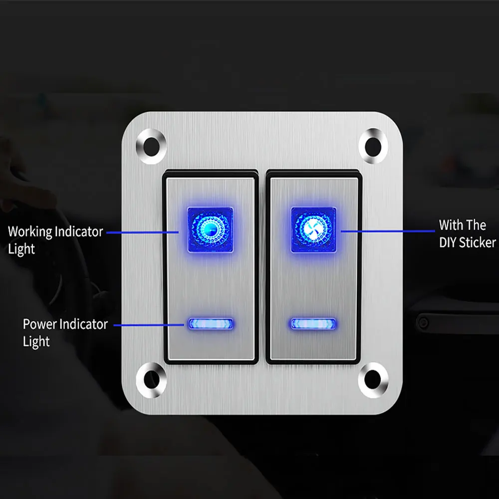 Aluminum-Double-Light-Switch-ON-OFF-Rocker-Switch-Panel-Blue-LED-Toggle ...
