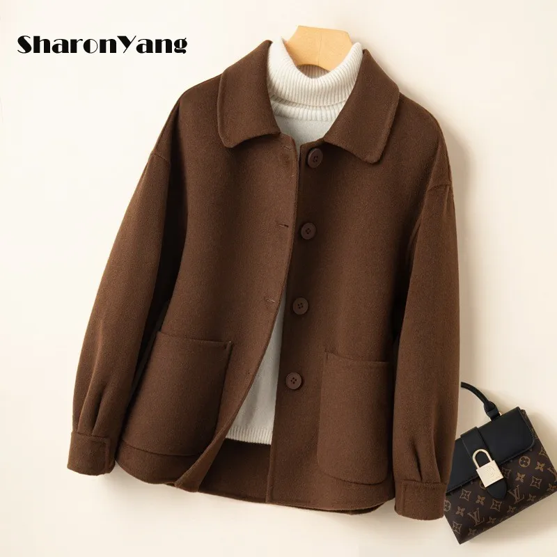 100-Wool-Double-sided-Tweed-Coat-Women-s-Short-Wool-Coat-Women-Autumn ...