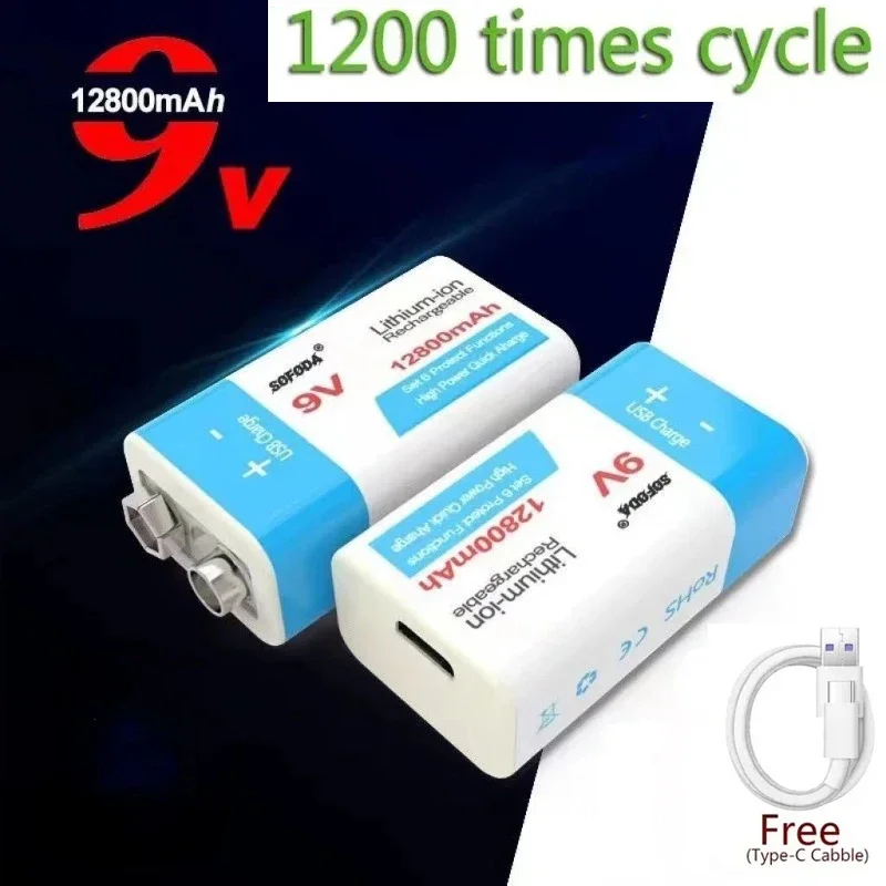 New-6F22-9V-Battery-Rechargeable-12800mAh-Micro-USB-9V-Li-ion-Lithium ...