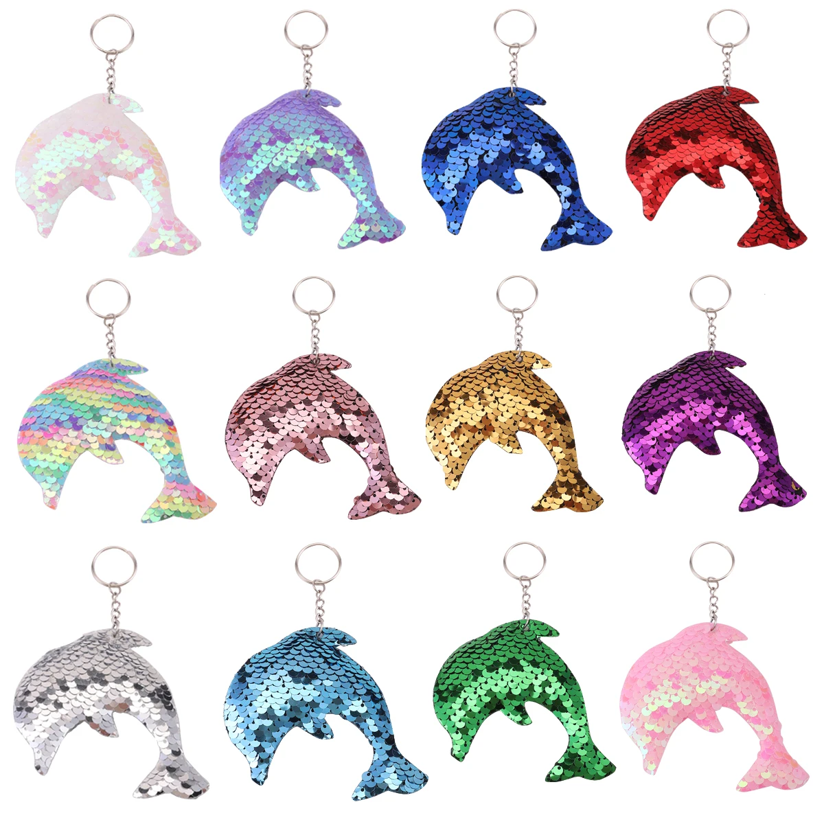 12pcs-Flip-Sequin-Dolphin-Keychains-Sparkling-Key-Rings-For-Boys-Girls ...