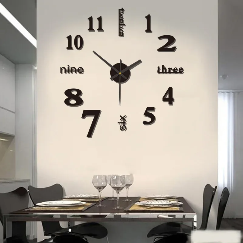 No Punch Creative Diy Clock 3d Wall Decal Decorative Clock Simple ...