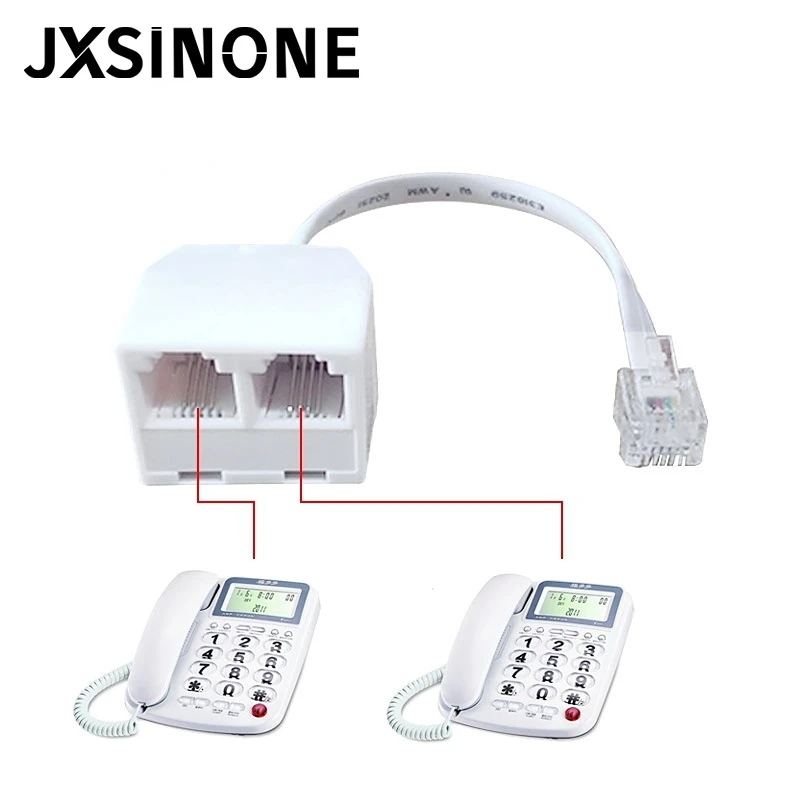 JXSINONE-White-Telephone-Splitter-RJ11-6P4C-1-Male-To-2-Female-Adapter ...