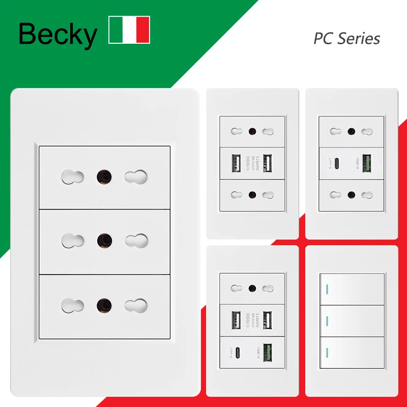 White-Italy-Pc-Universal-Socket-with-Usb-Type-c-20W-Fast-Charging-Usb ...