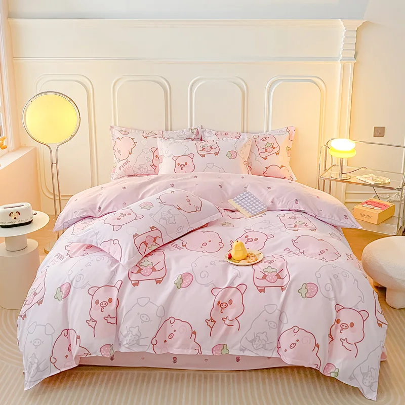 Pink Pig Duvet Cover 4 Pcs Kawaii Farm Animal Bedding Set Lovely ...