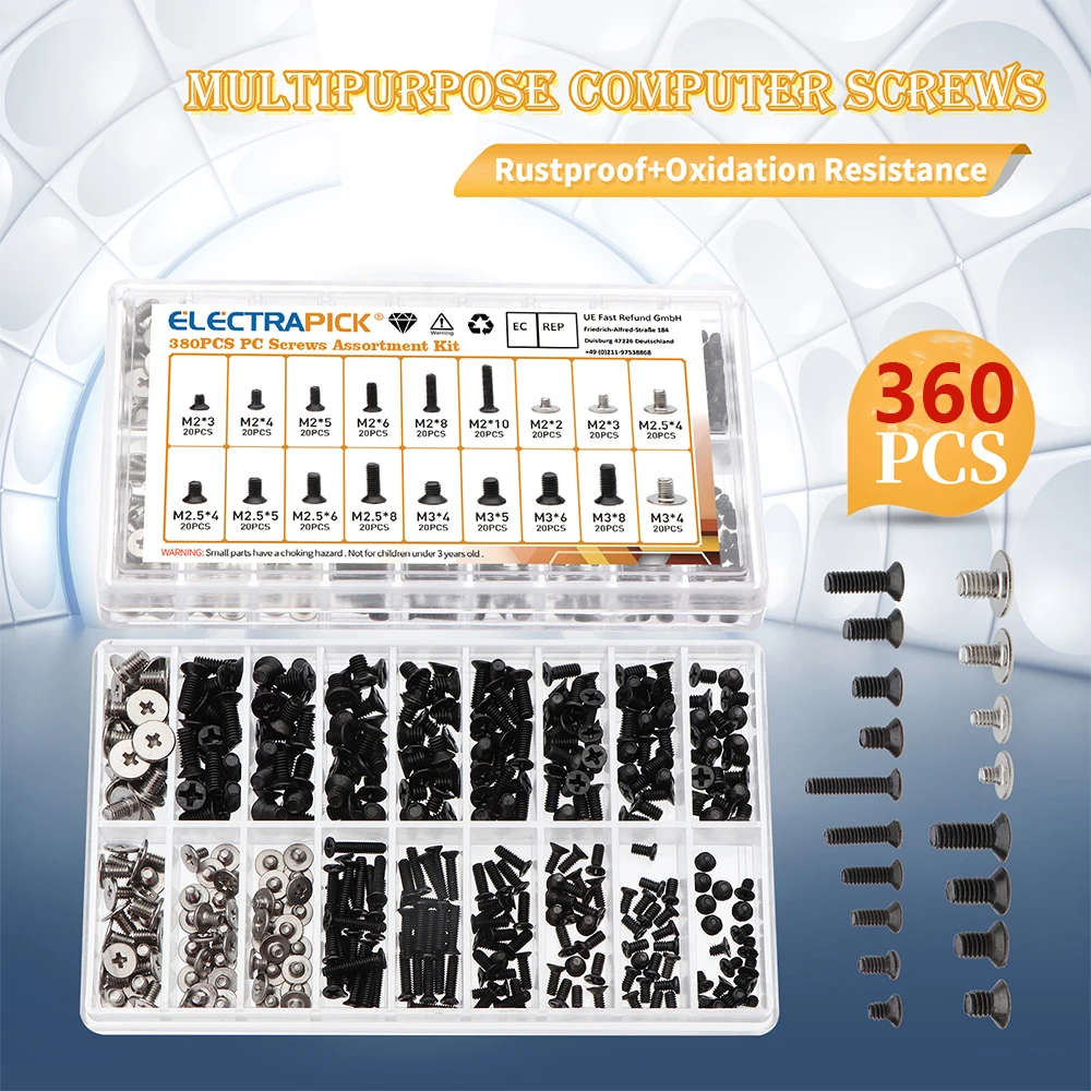 360-pcs-Cpmputer-Notebook-Screws-Kit-Black-Silver-M2-M2-5-M3-Flat-Head ...