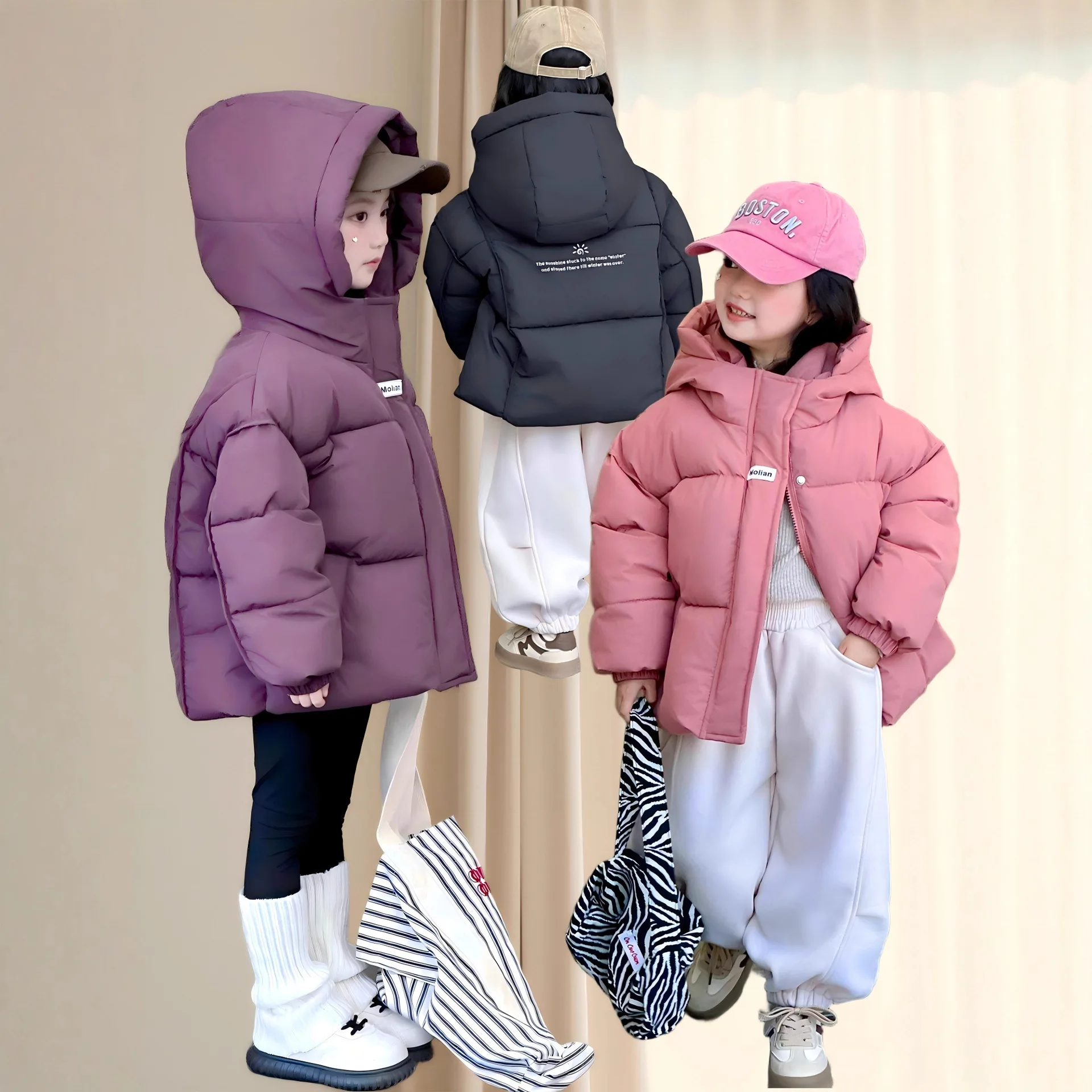 New Kids Padded Coat with Hood Thickened Down Cotton Jacket for Boys ...