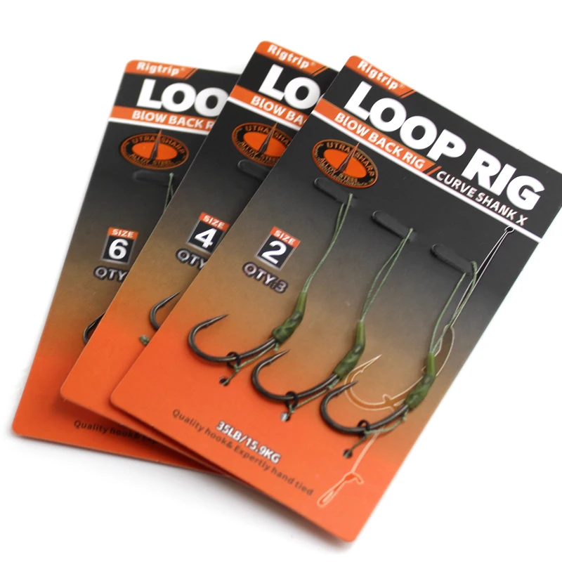 Carp Fishing Line Hair Rig Loop Rigs ready-tied Soft hook link sections used with Booms Loop ...