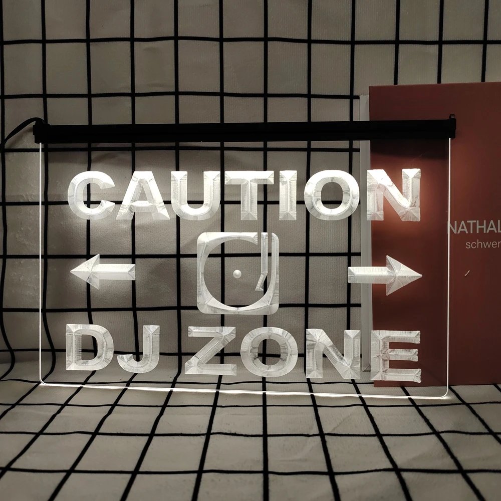 Caution DJ Zone-Retro LED Neon Sign Home Decor with Vintage Plaques and ...