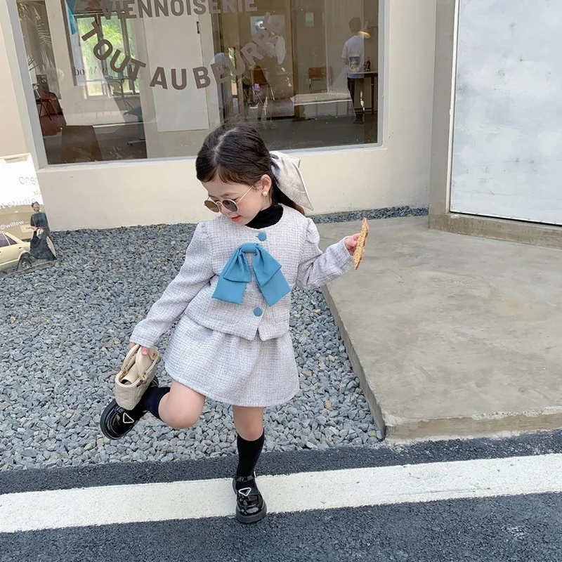 Spring-Autumn-Kids-Girl-Sets-Long-Sleeves-Big-Bow-Single-Breasted-Coat ...